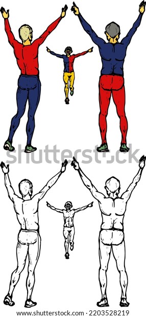 Two Friends Raised Hand Welcome Runner Stock Vector (Royalty Free ...
