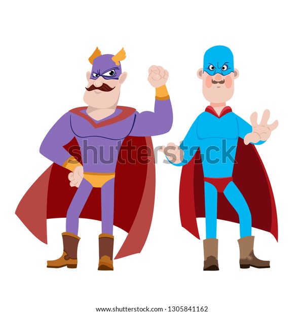 Two Funny Cartoon Characters Superhero Costumes Stock Vector (Royalty ...