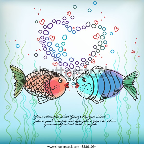 Two Funny Cartoon Fish Love Stock Vector (Royalty Free) 63861094