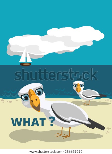 Two Funny Cartoon Seagulls Walking Seashore Stock Vector (Royalty Free ...