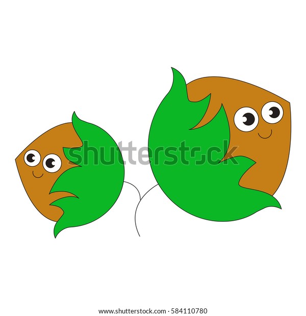 Vektor Stok Two Funny Hazelnuts Cartoon Outlined Object (Tanpa Royalti ...