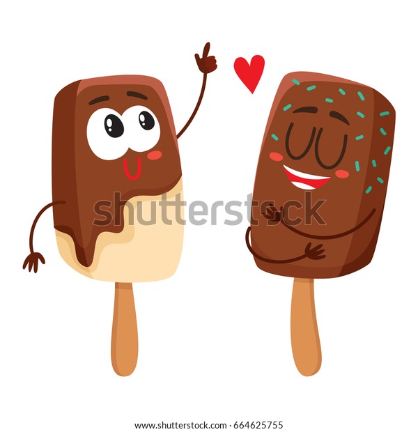 Two Funny Ice Cream Popsicle Characters Stock Vector (Royalty Free ...