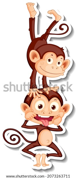 Two Funny Monkeys Cartoon Character Sticker Stock Vector (Royalty Free ...