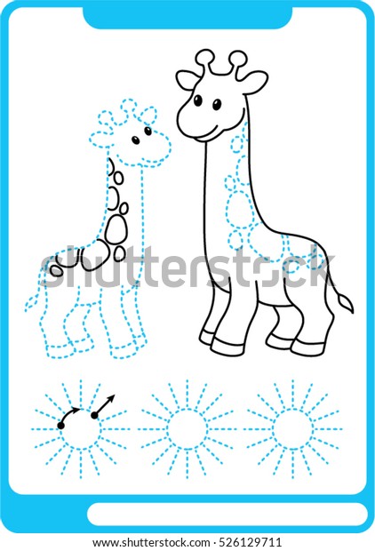 Two Giraffe Preschool Worksheet Practicing Fine Stock Vector (Royalty ...
