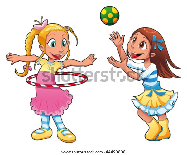 Two Girls Playing Funny Cartoon Vector Stock Vector (Royalty Free) 44490808