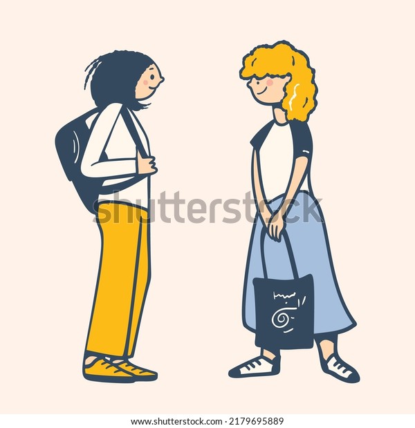 Two Girls Talking Vector Illustration Cartoon Stock Vector (Royalty ...