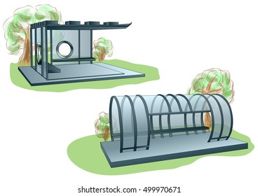 Two Glass Bus Stop Stock Vector (Royalty Free) 499970671 | Shutterstock