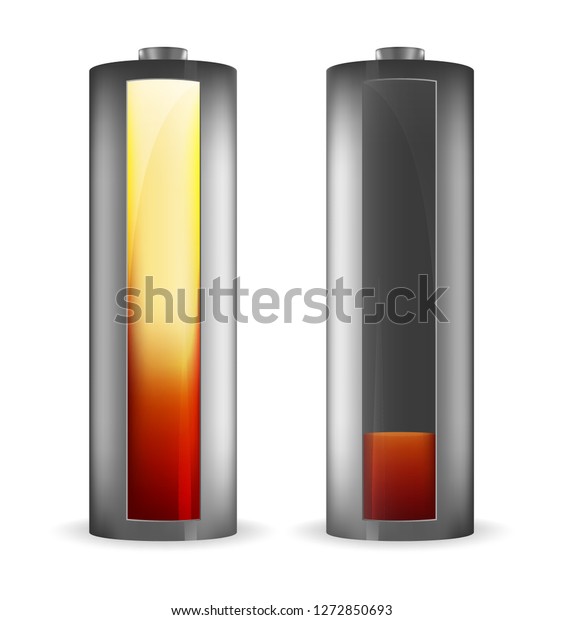 Two Grey Batteries Redyellow Indicator Full Stock Vector (Royalty Free ...