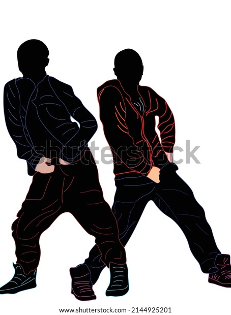 dos tipos bailando silueta vectorial con: vector de stock (libre de ...
