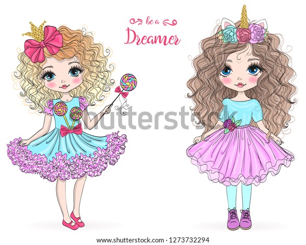 Two Hand Drawn Beautiful Cute Little: vetor stock (livre de direitos ...