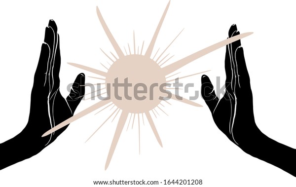 Two Hand Holding Sun Magical Vector Stock Vector (Royalty Free ...