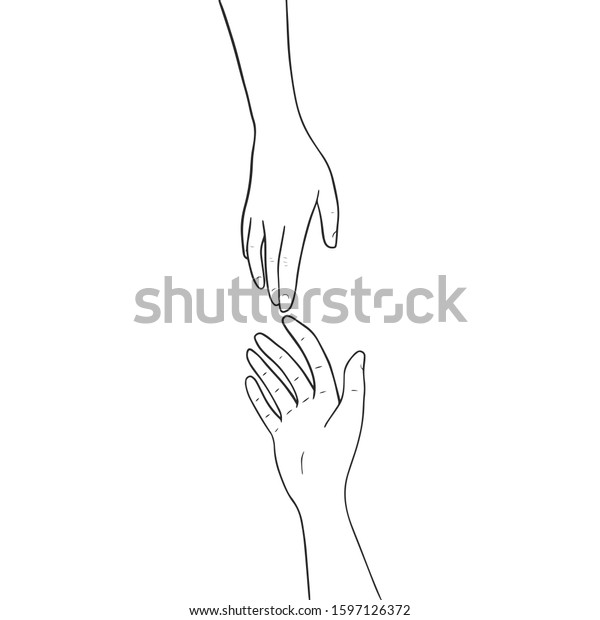Two Hands Drawn Each Other Outline Stock Vector (Royalty Free ...