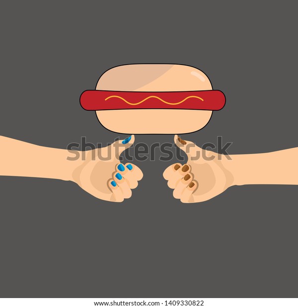 Two Hands Hold Hot Dog Two Stock Vector (Royalty Free) 1409330822 ...