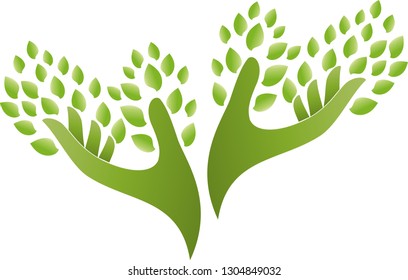 Two Hands Leaves Logo Stock Vector (Royalty Free) 1304849032 | Shutterstock