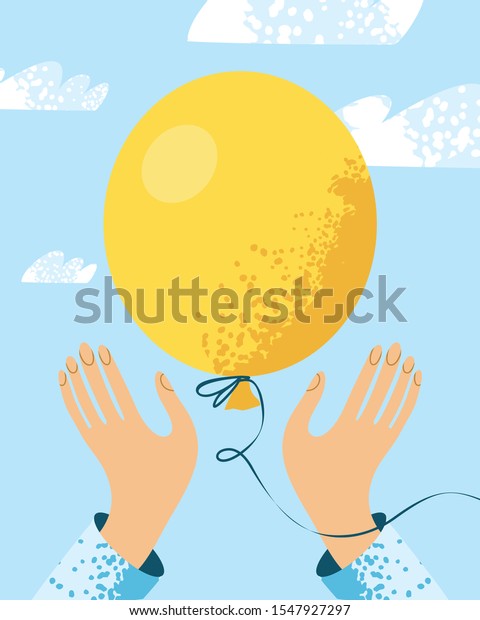 Two Hands Let Go Yellow Balloon Stock Vector (Royalty Free) 1547927297 ...