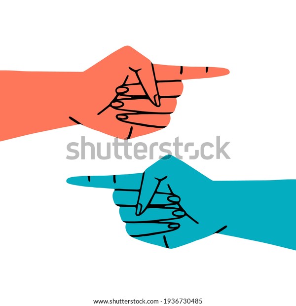 Two Hands Pointing Opposite Directions Isolated: เวกเตอร์สต็อก (ปลอดค่า ...