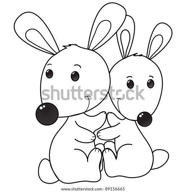 Two Happy Little Hugging Rabbits Cartoon Stock Vector (Royalty Free ...