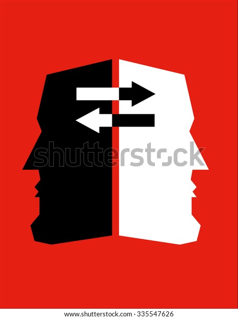 Two Heads Black White Opposing Each Stock Vector (Royalty Free) 335547626