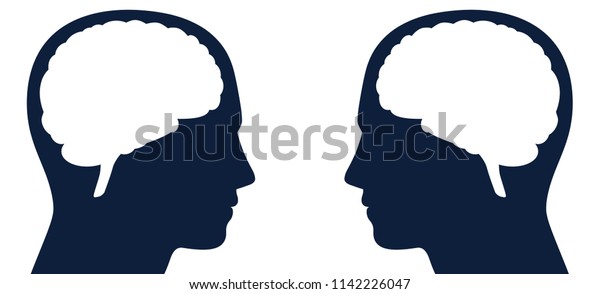 Two Heads Brain Silhouette Facing Each Stock Vector (Royalty Free ...