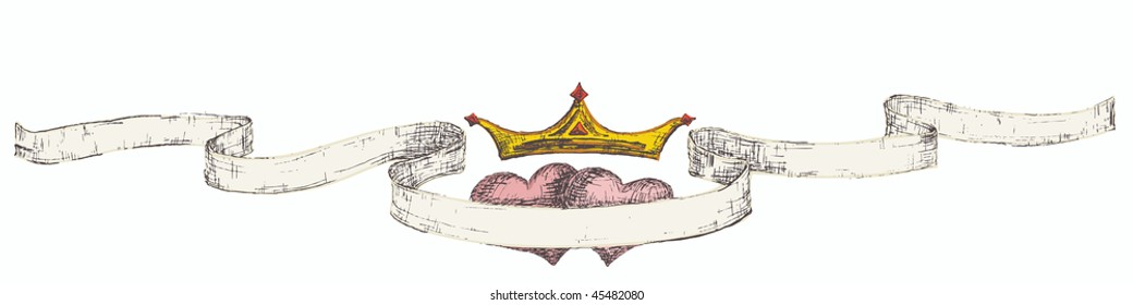 Two Hearts Crown Connected Behind Ribbon Stock Vector (Royalty Free ...