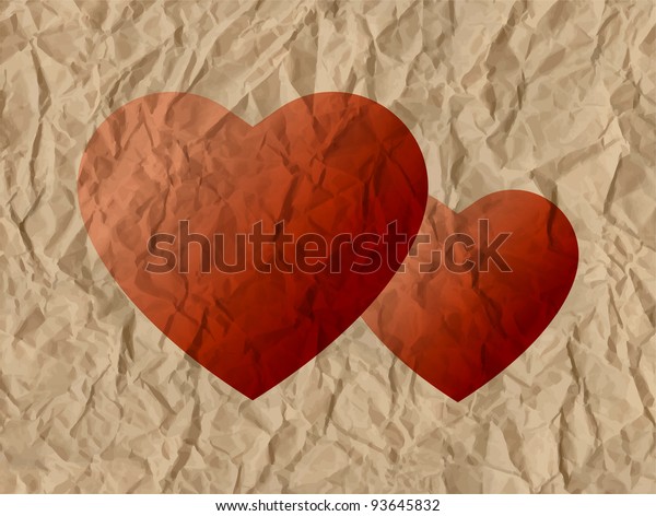 Two Hearts On Crumpled Paper Stock Vector (Royalty Free) 93645832 ...