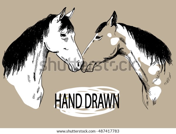 Two Horses Drawing By Hand Valentine Stock Vector (Royalty Free ...