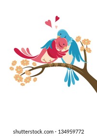 Two Hugging Birds On Tree Branch Stock Vector (Royalty Free) 134959772 ...