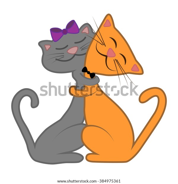 Two hugging cats. Two lovers cats, cuddling cute. Cartoon vector ...