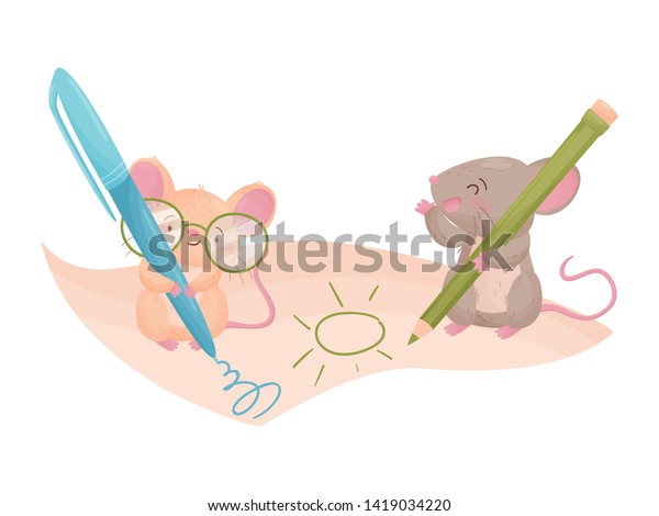 Two Humanized Mice Draw On Sheet Stock Vector (Royalty Free) 1419034220 ...