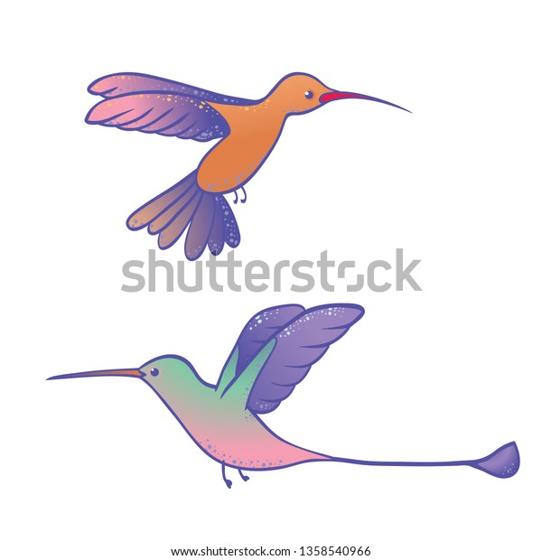 Two Hummingbirds Cartoon Comic Style Isolated Stock Vector (Royalty ...