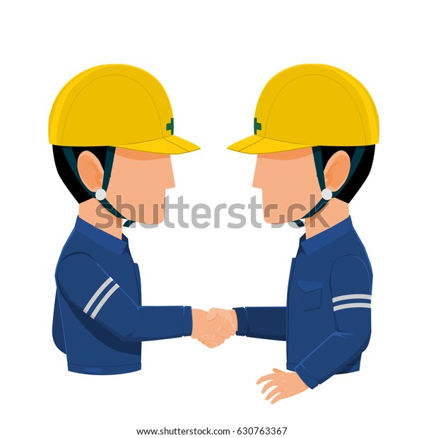 Two Industrial Workers Shaking Hands On Stock Vector (Royalty Free ...
