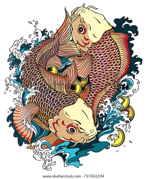 Two Japanese Carp Koi Gold Fishes Stock Vector (Royalty Free) 737426104