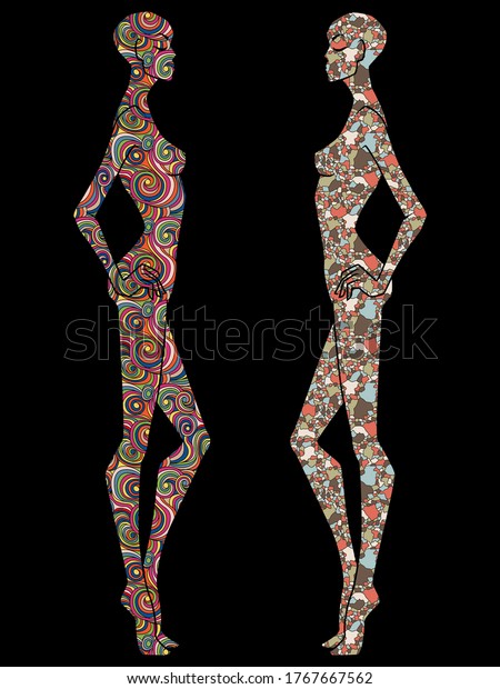 Two Ladies Body Stencil Decorated Various Stock Vector (Royalty Free ...