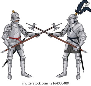 Two Late Medieval Knights Fighting Clashing Stock Vector (Royalty Free ...