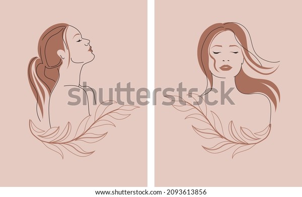 Two Line Art Illustrations Beautiful Women Stock Vector (Royalty Free ...