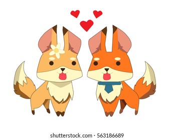 Two Little Fox Love Vector Illustration Stock Vector (Royalty Free ...
