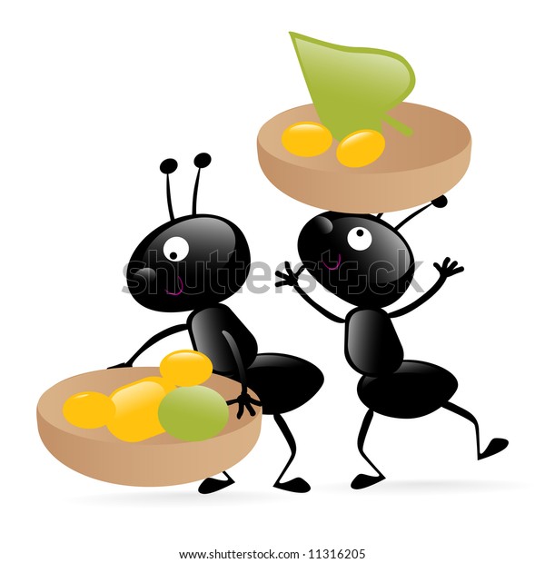 Two Little Hardworking Ants Carrying Their Stock Vector (Royalty Free ...