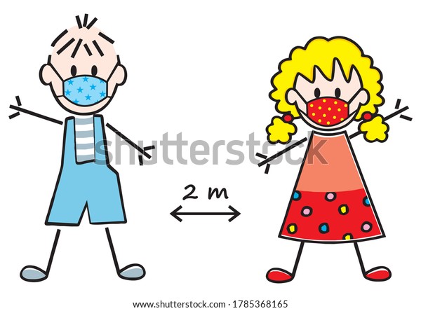 Two Little Kids Keep Safe Distance Stock Vector (Royalty Free ...
