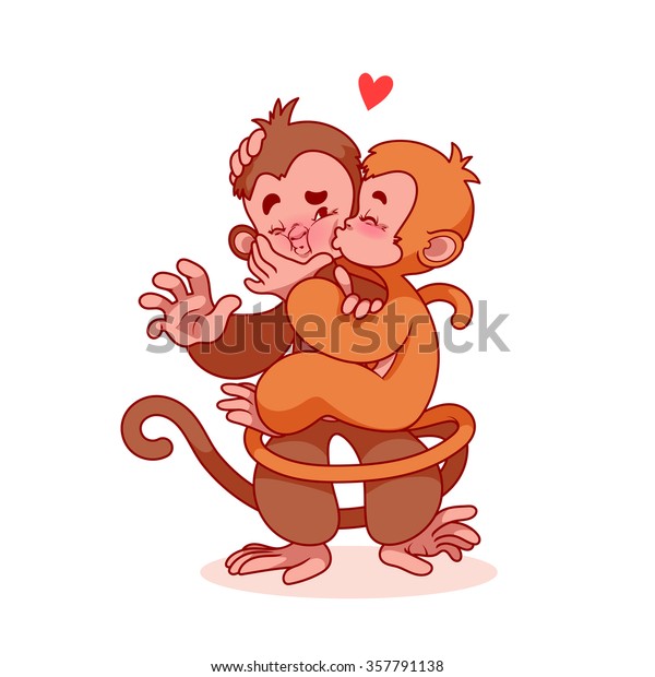 Two Lovers Monkeys Kissing Cute Cartoon Stock Vector (Royalty Free ...