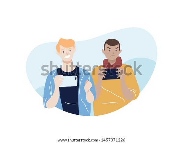 Two Man Playing Mobile Games On Stock Vector (Royalty Free) 1457371226 ...