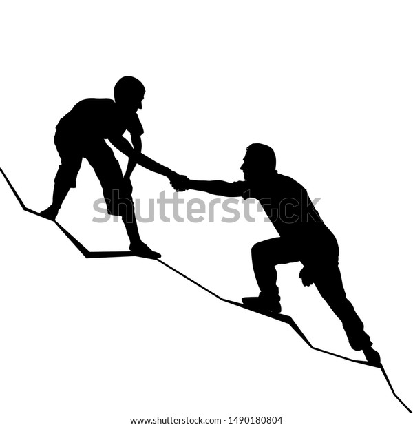 Two Men Climb Mountain One Man Stock Vector (Royalty Free) 1490180804