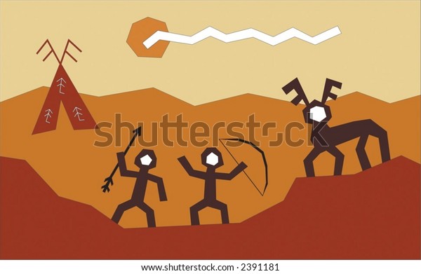 Two Men Hunting Deer Illustration Stylized Stock Vector (Royalty Free ...