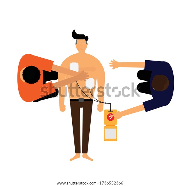 Two Men Providing Rescuers Cpr Aed Stock Vector (Royalty Free) 1736552366
