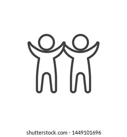 Two Men Raised Hands Line Icon Stock Vector (Royalty Free) 1449101696 ...