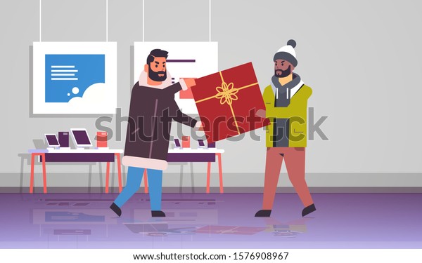 Two Men Shoppers Fighting Last Gift Stock Vector (Royalty Free) 1576908967