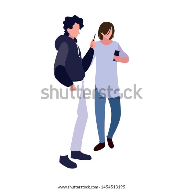 Two Men Using Smartphone Devices Stock Vector (Royalty Free) 1454513195 ...