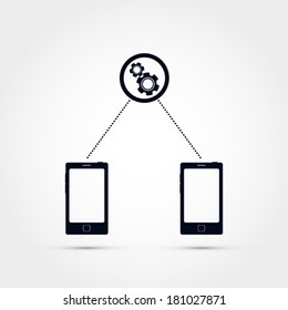 Two Mobile Phones Vector Icon Connecting Stock Vector (Royalty Free ...