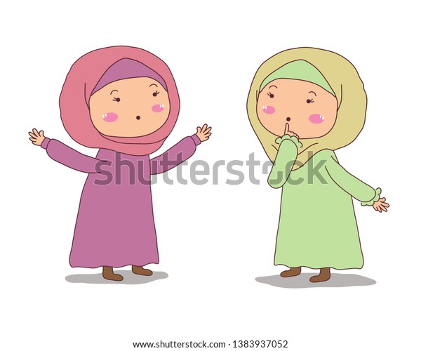 Two Muslim Girls Talking Vector Illustration Stock Vector (Royalty Free ...