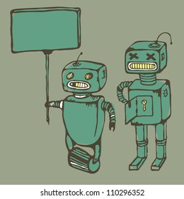 Two Old Vintage Broken Robots Vector Stock Vector (Royalty Free ...