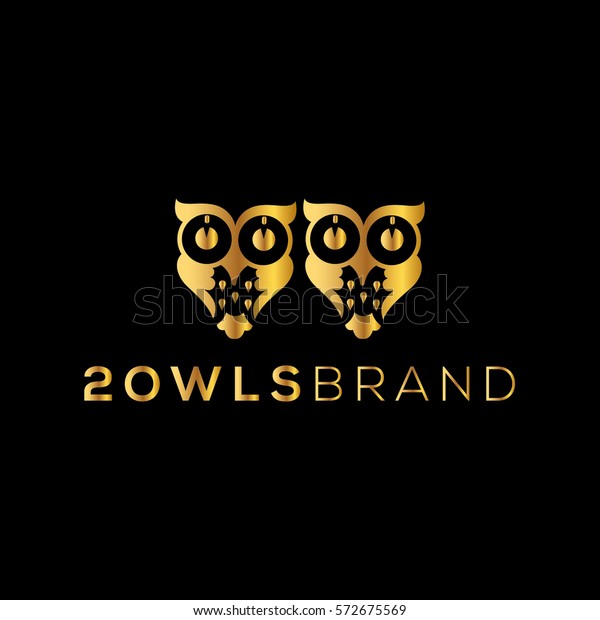 Two Owls Golden Vector Logo Stock Vector (Royalty Free) 572675569